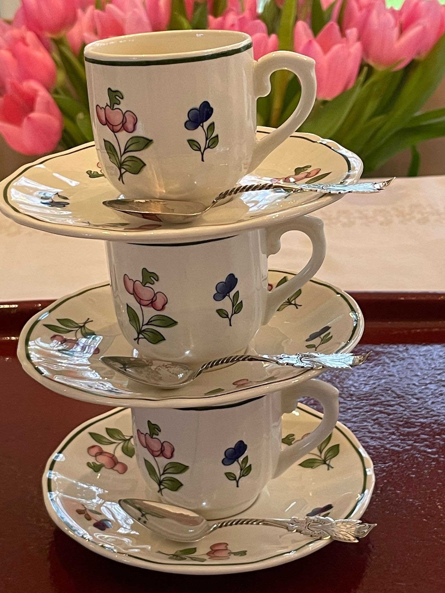 Faïencerie De Gien Lorraine Filet Vert Espresso Cups, Gift for Her ...