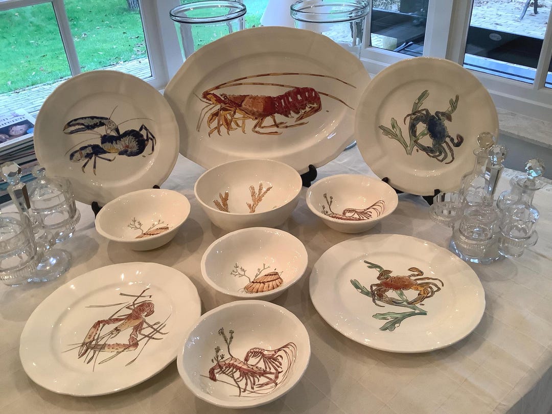 Faïencerie De Gien France, Dinner Fish Set Grands Crustacés, Wedding ...