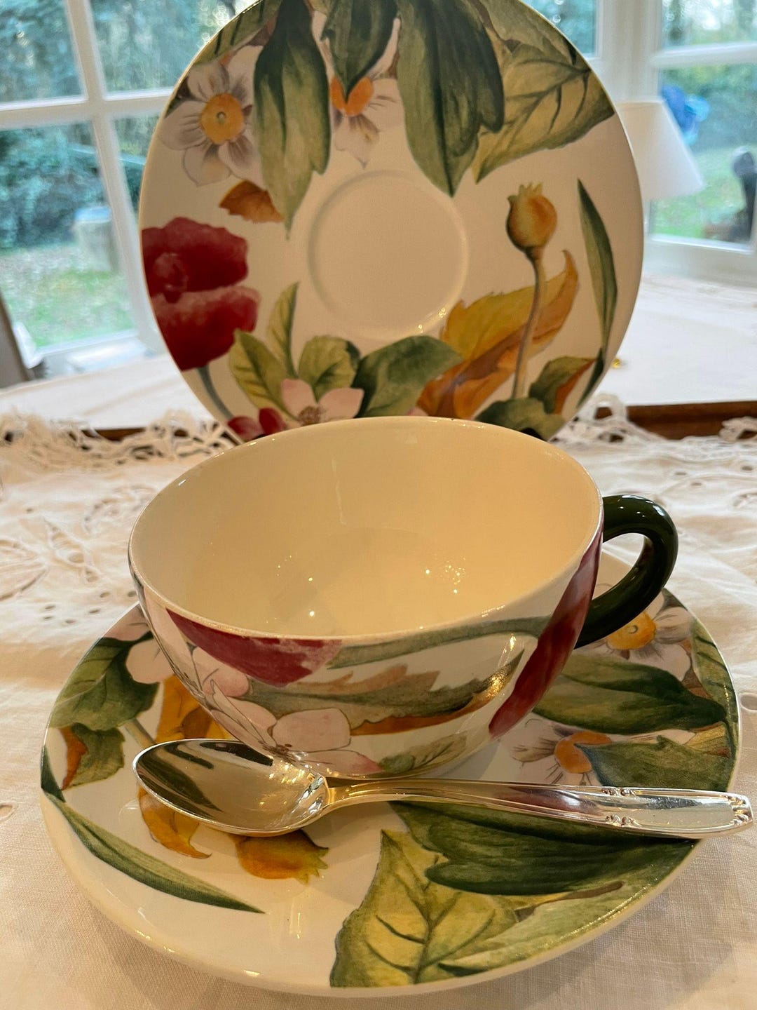 Faïencerie De Gien Volupté Cappuccino of Soepkop Met 2 Schotels, Cadeau ...