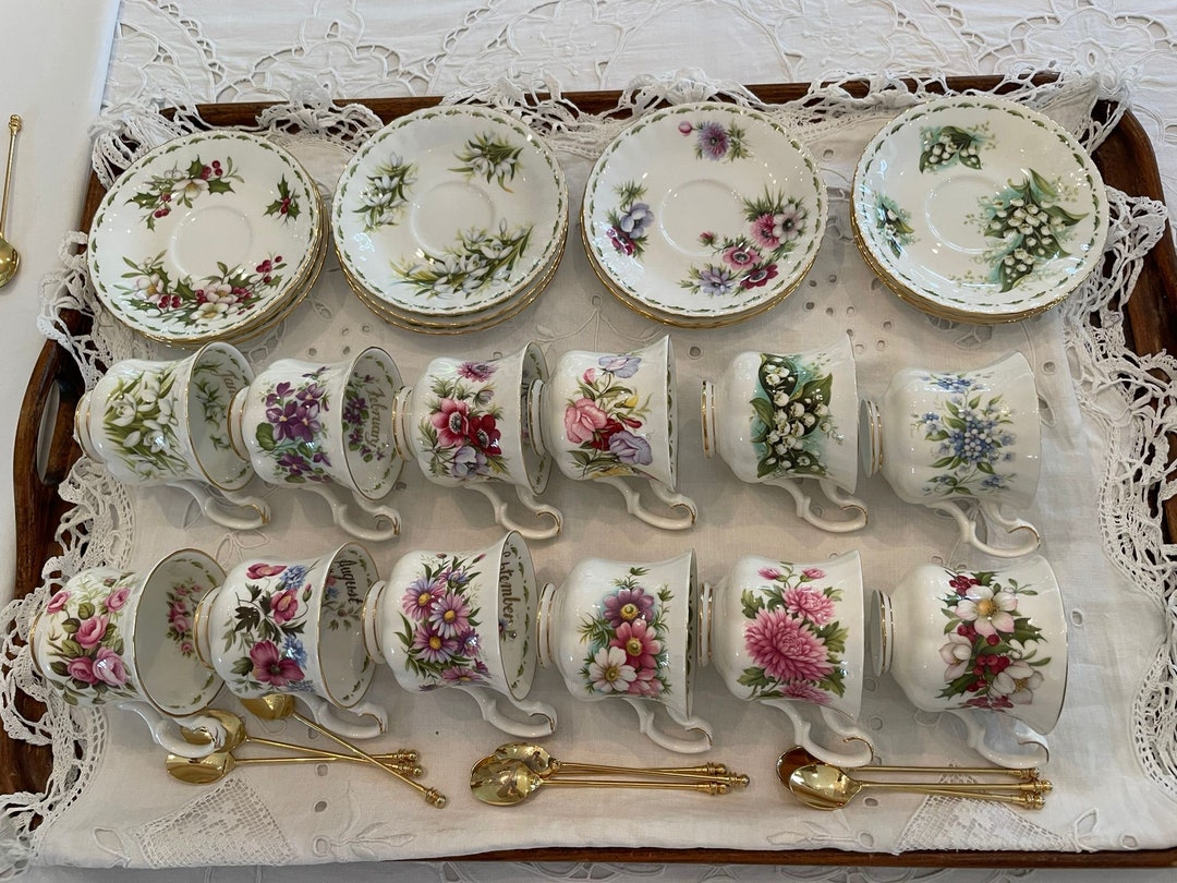 Royal Albert Flowers of the Month, Set of 12 Ladies Cups and Saucers ...