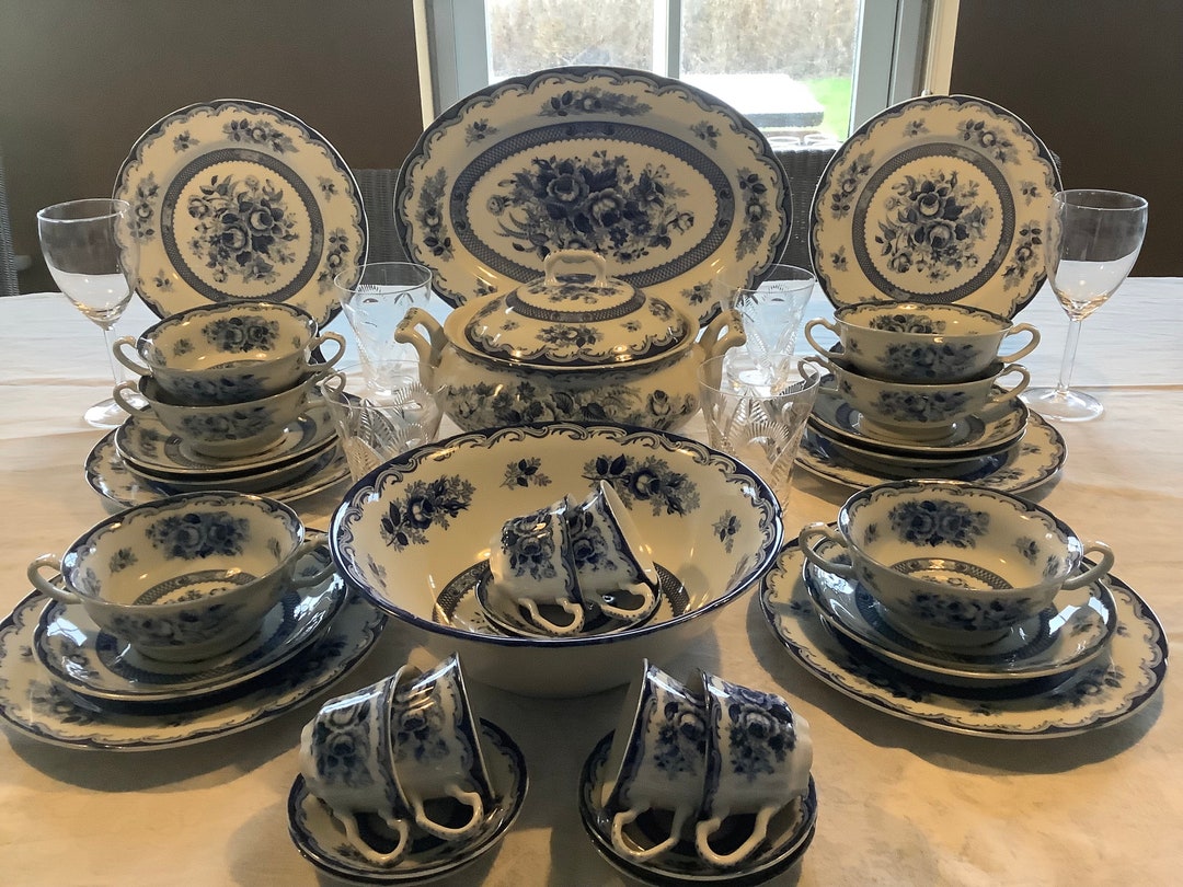 Blue Rose Dinner Service for 6 Place Settings, FREE SHIPPING, 33 Pieces ...