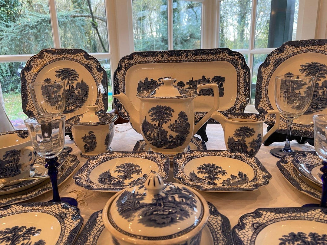 Art Deco Adams Blue Landscape Breakfast and Coffee Service, Gift for ...