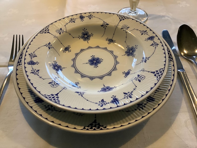 Vintage Furnivals Denmark Dinnerware, Blue Floral, 16 Piece Set - Etsy