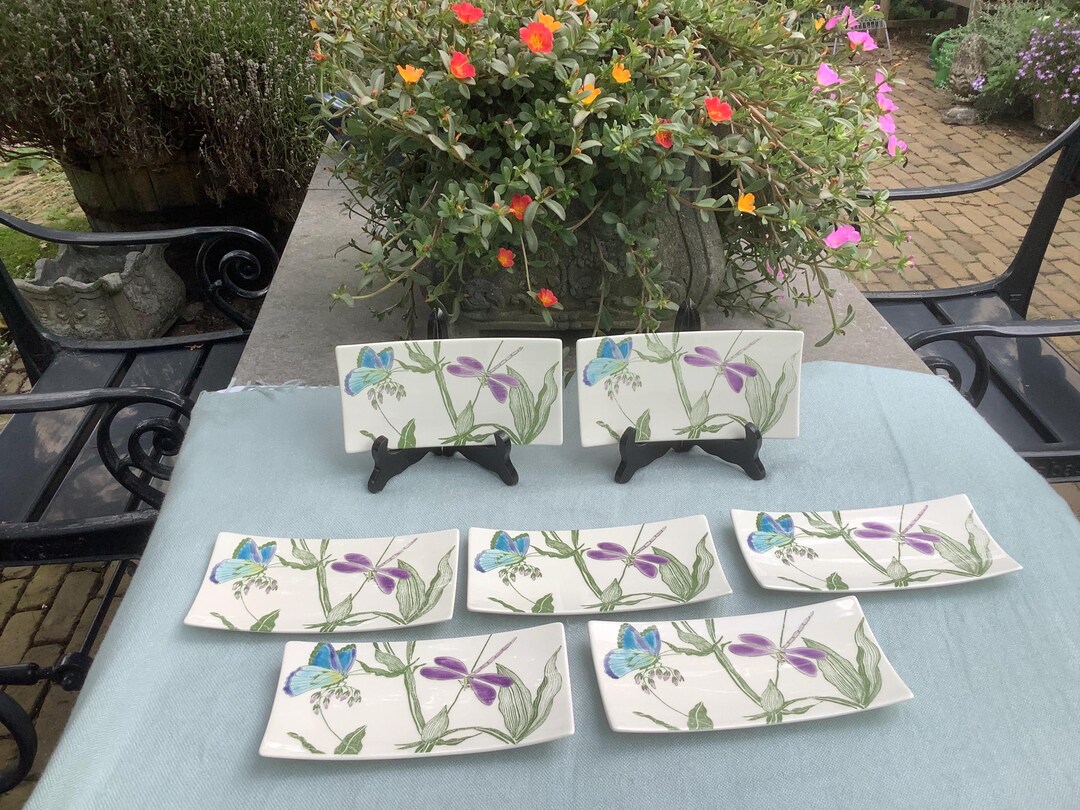 Faïencerie De Gien Libellules Set of 7 Rectangular Dishes, Gift for Her ...