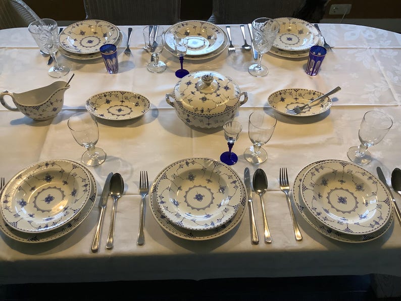 Vintage Furnivals Denmark Dinnerware, Blue Floral, 16 Piece Set - Etsy