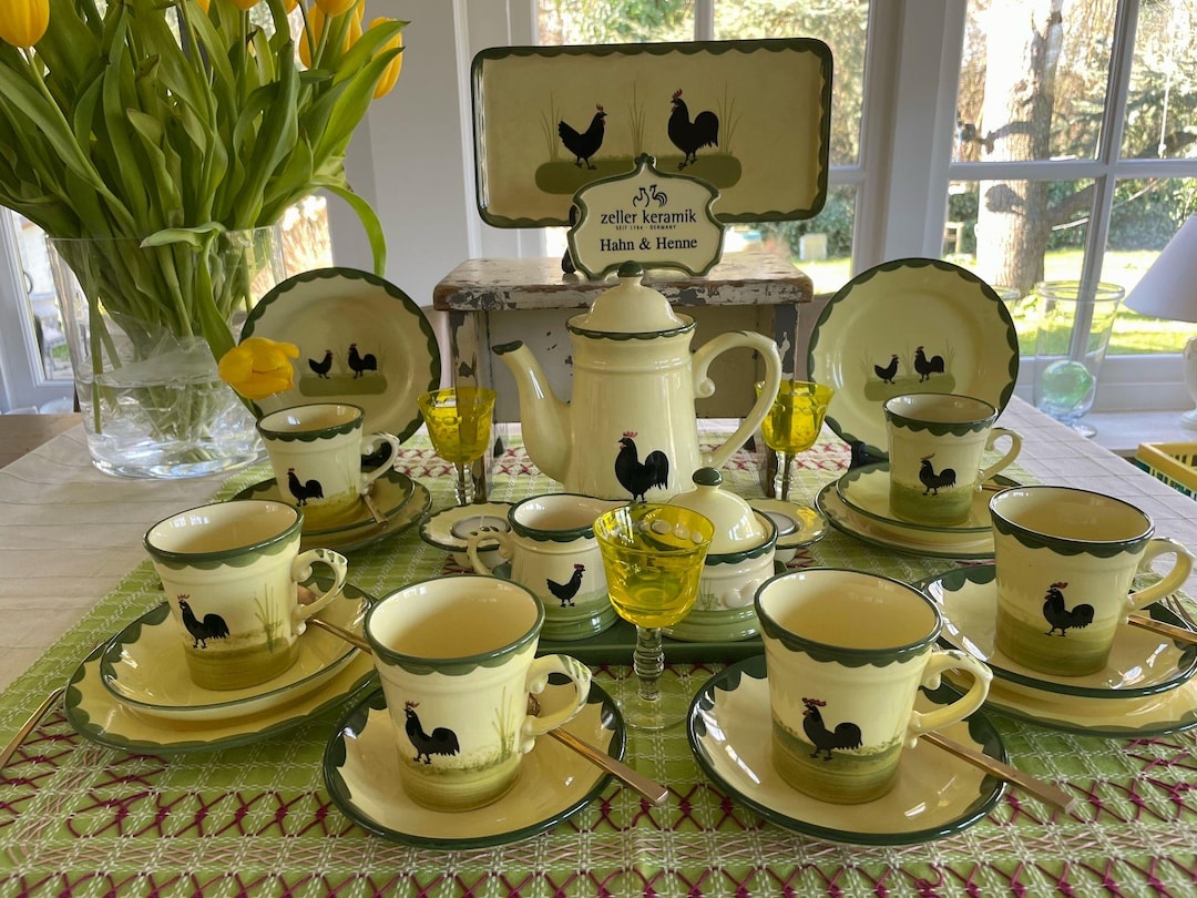 Vintage Zeller Keramik Coffee and Cake Set, Rooster Chicken Design ...
