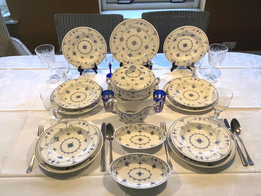 Vintage Furnivals Denmark Dinnerware, Blue Floral, 16 Piece Set - Etsy