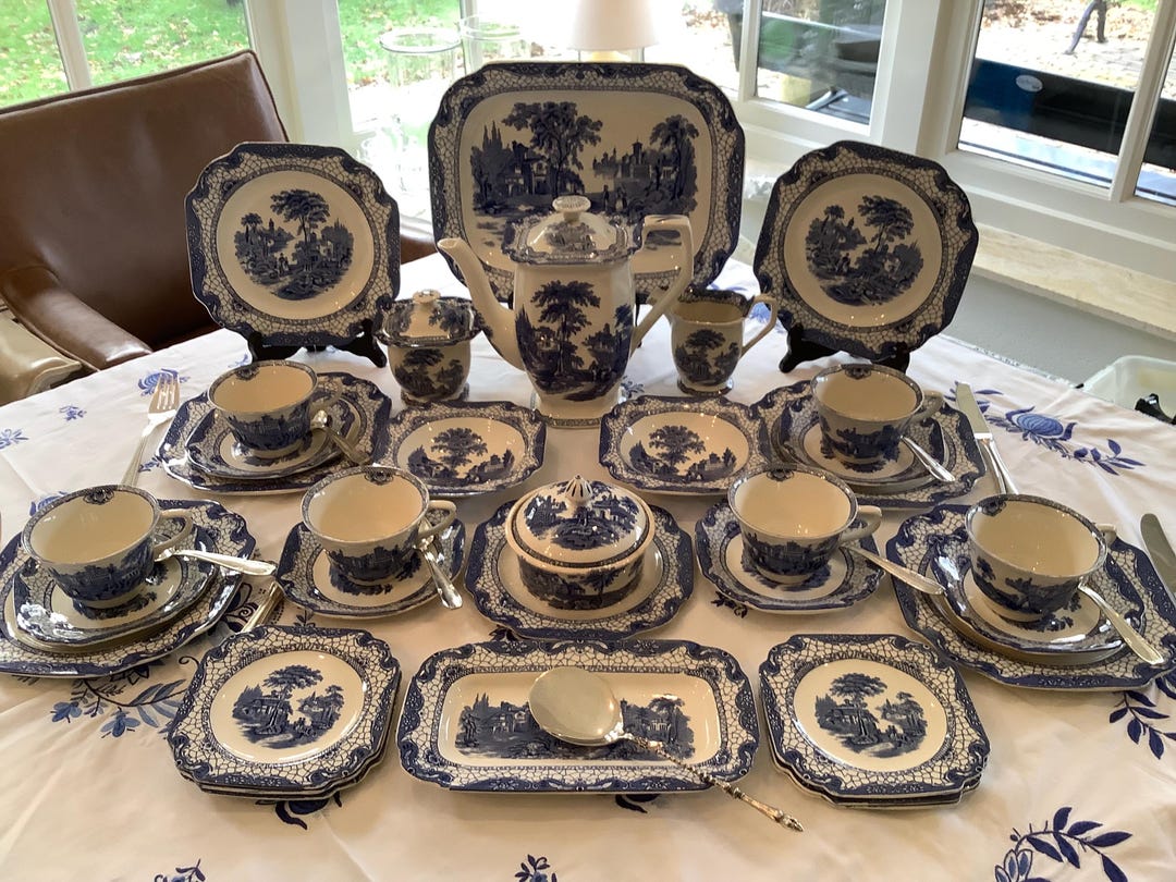 Art Deco Adams Blue Landscape Breakfast and Coffee Service, Gift for ...