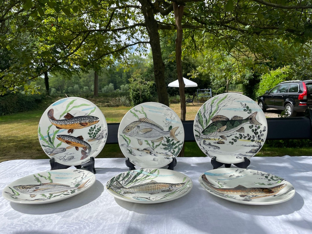 Faïencerie De Gien France, Set of 6 Chambord Fish Plates, Birthday Gift ...