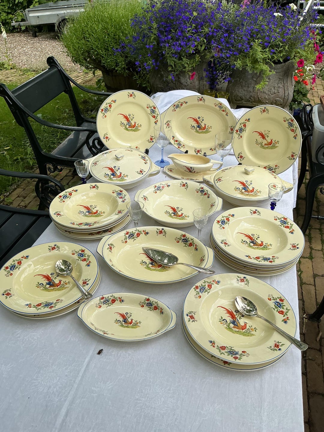 Antique Newhall Hanley Staffordshire Bird of Paradise Dinnerware, 8 ...