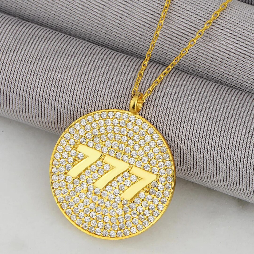 Gold 777 Angel Number Necklace Sterling Silver, Angel Number Jewelry ...