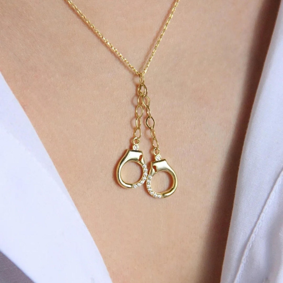Gold Handcuff Necklace: Sterling Silver Pendant With Zircon - Etsy
