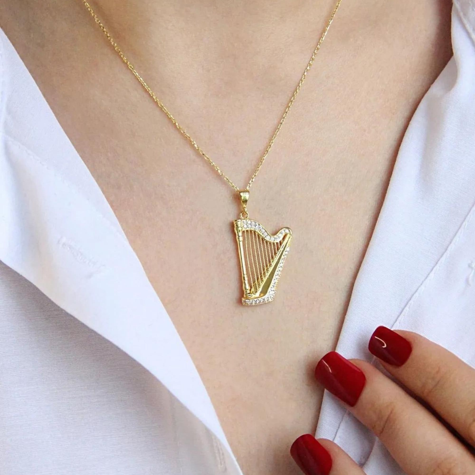 Silver Harp Necklace, Harp Pendant, Gift for Her, 925 Sterling Silver ...