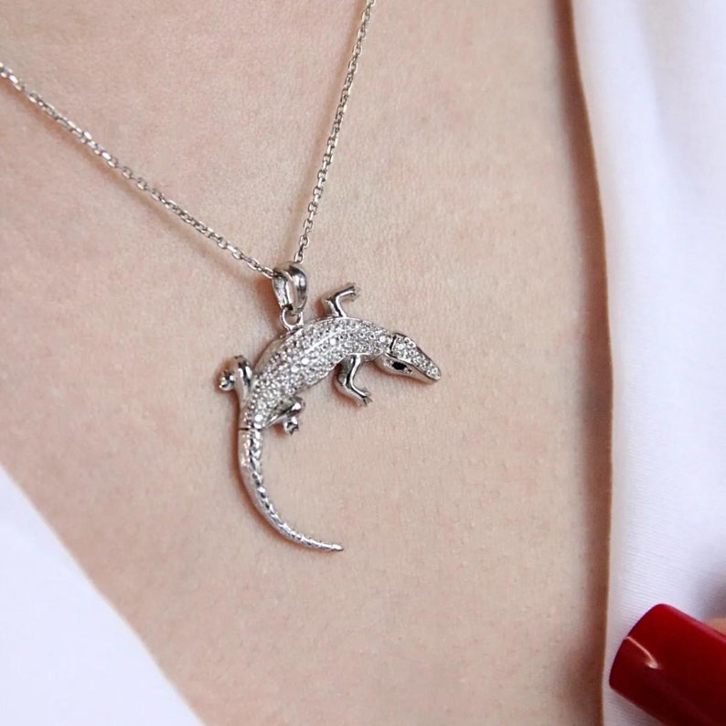 Gold Crocodile Necklace, Gift for Her, Crocodile Pendant, 925 Sterling ...
