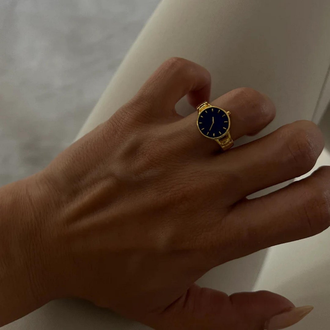 Gold Watch Ring: Adjustable Sterling Silver Clock Ring - Etsy