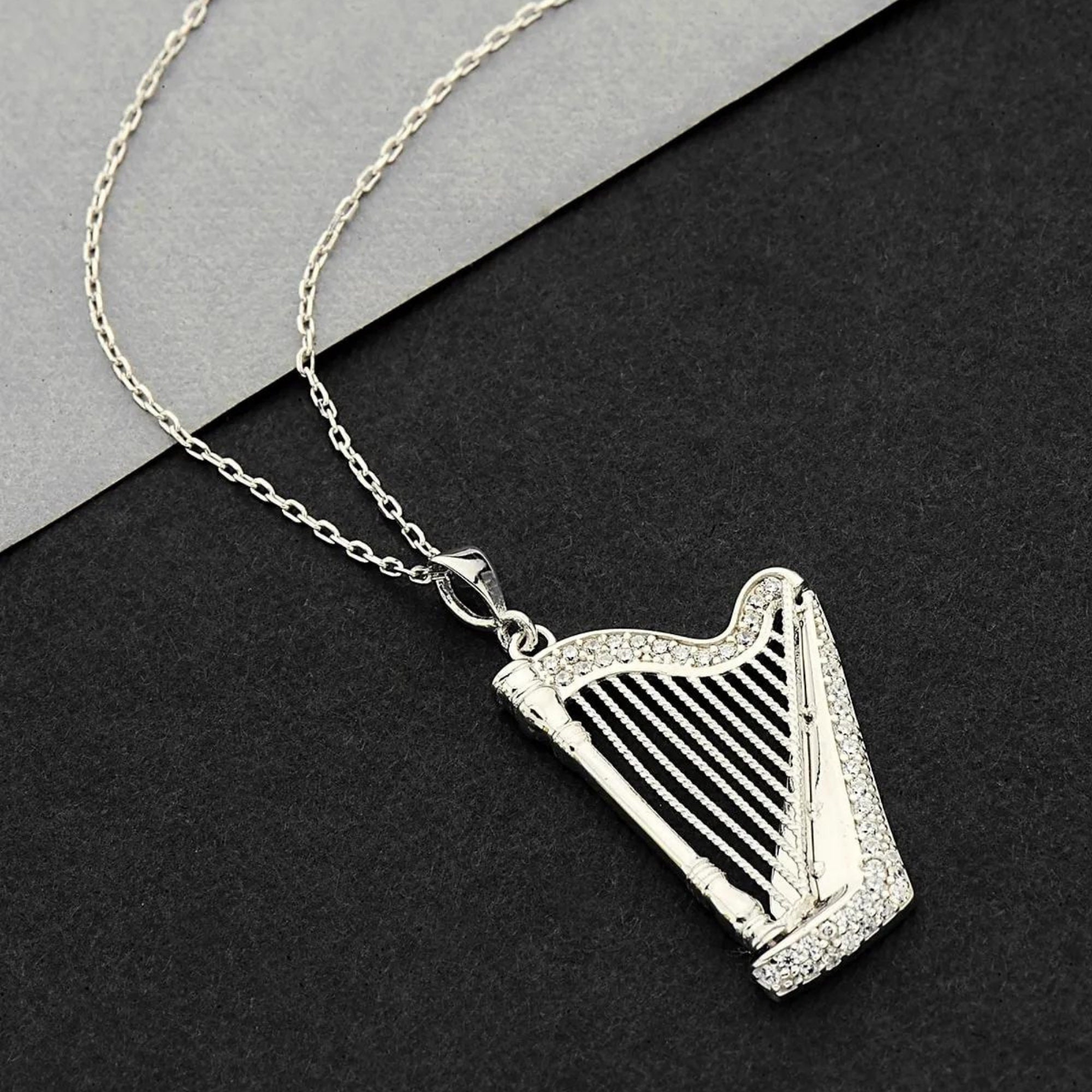 Silver Harp Necklace, Harp Pendant, Gift for Her, 925 Sterling Silver ...