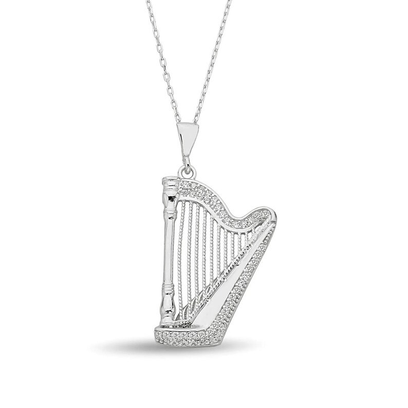 Silver Harp Necklace, Harp Pendant, Gift for Her, 925 Sterling Silver ...