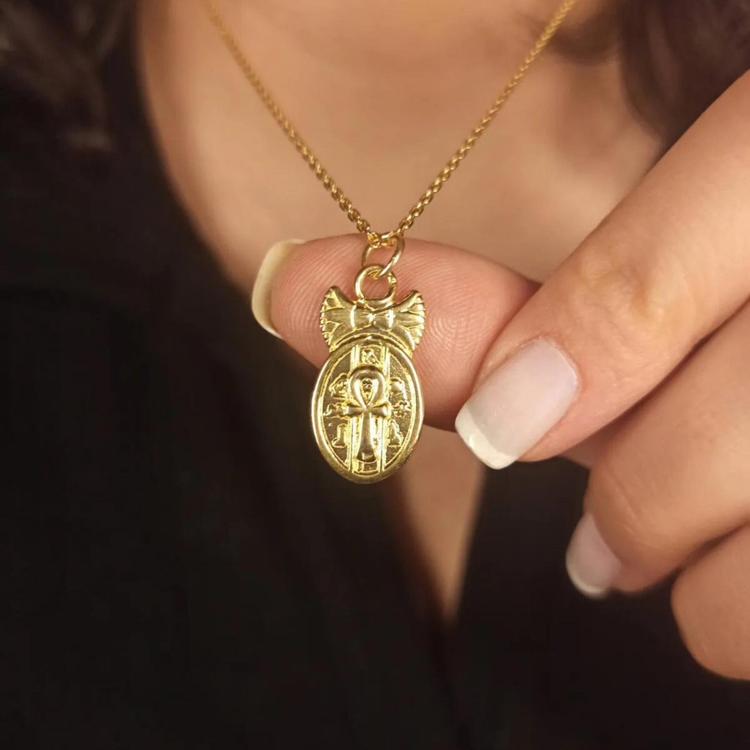 Gold Ankh Ancient Egyptian Lotus Flower Locket Necklace for Women ...