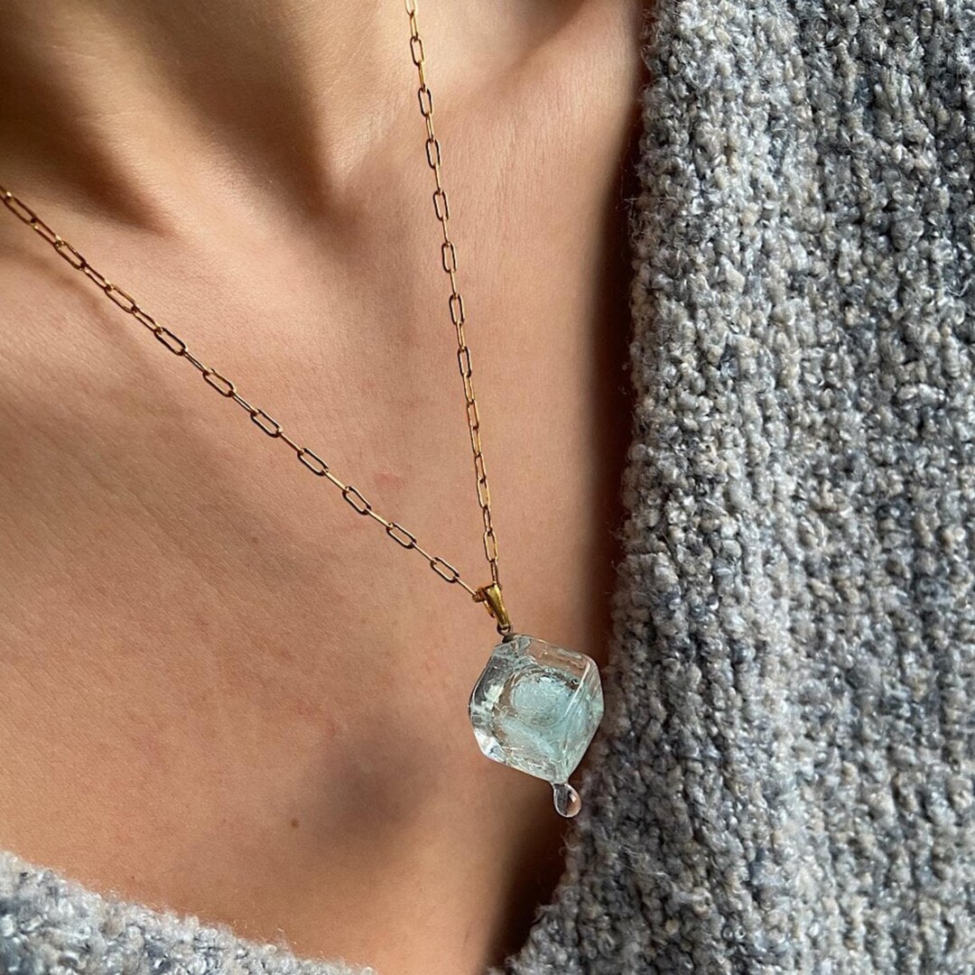 Blue Ice Cube Necklace, Ice Cube Pendant, Winter Necklace, Frozen ...