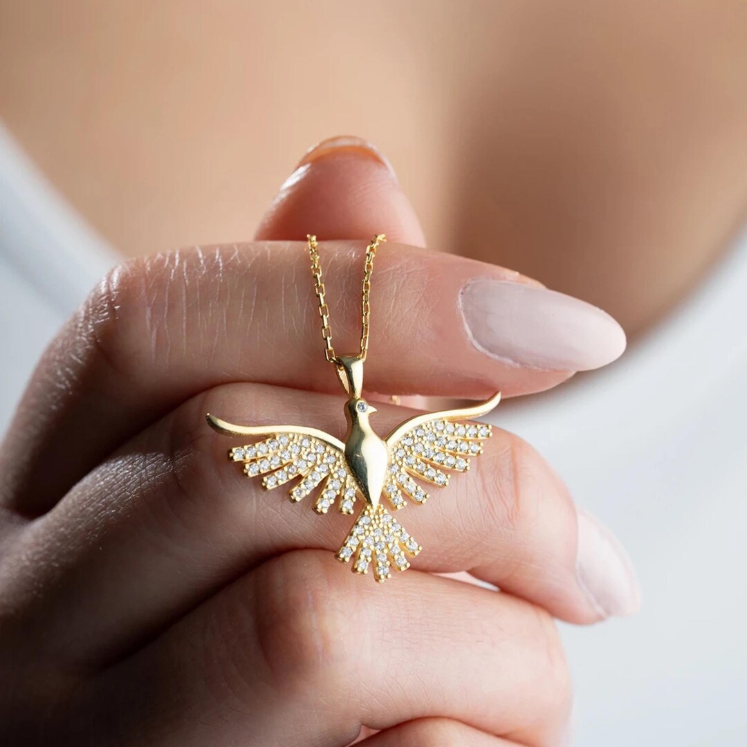 Gold Phoenix Necklace, Sterling Silver Firebird Necklace, Phoenix ...