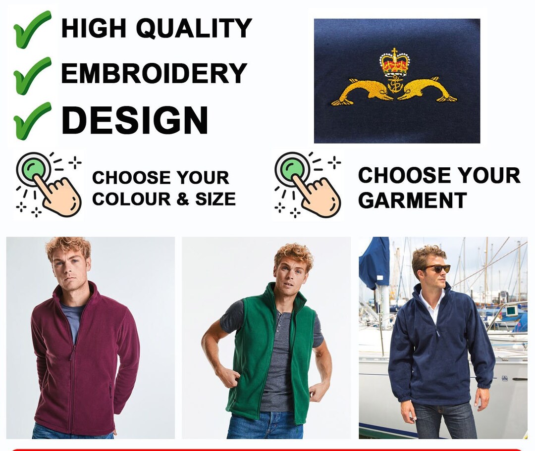 Embroidered ROYAL NAVY SUBMARINER Logo Micro Fleece Gilet Zipped Jacket ...
