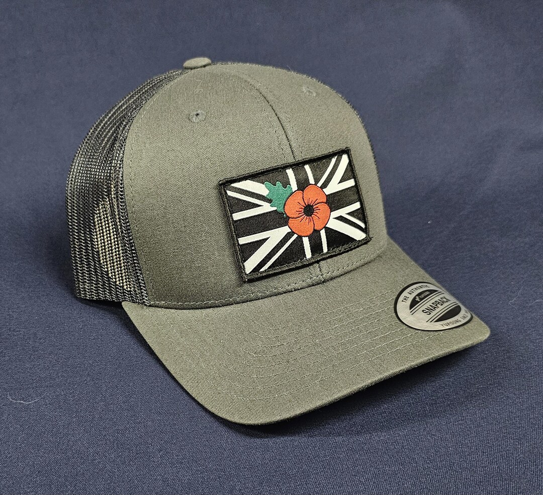 Black Subdued Union Jack Poppy / Flag Patch Stitched Cap Hat Flexfit ...