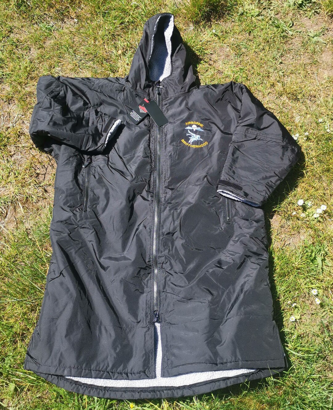 Adult Changing Robe, Fleece Lined Blue Black Long Sleeved Personalised ...