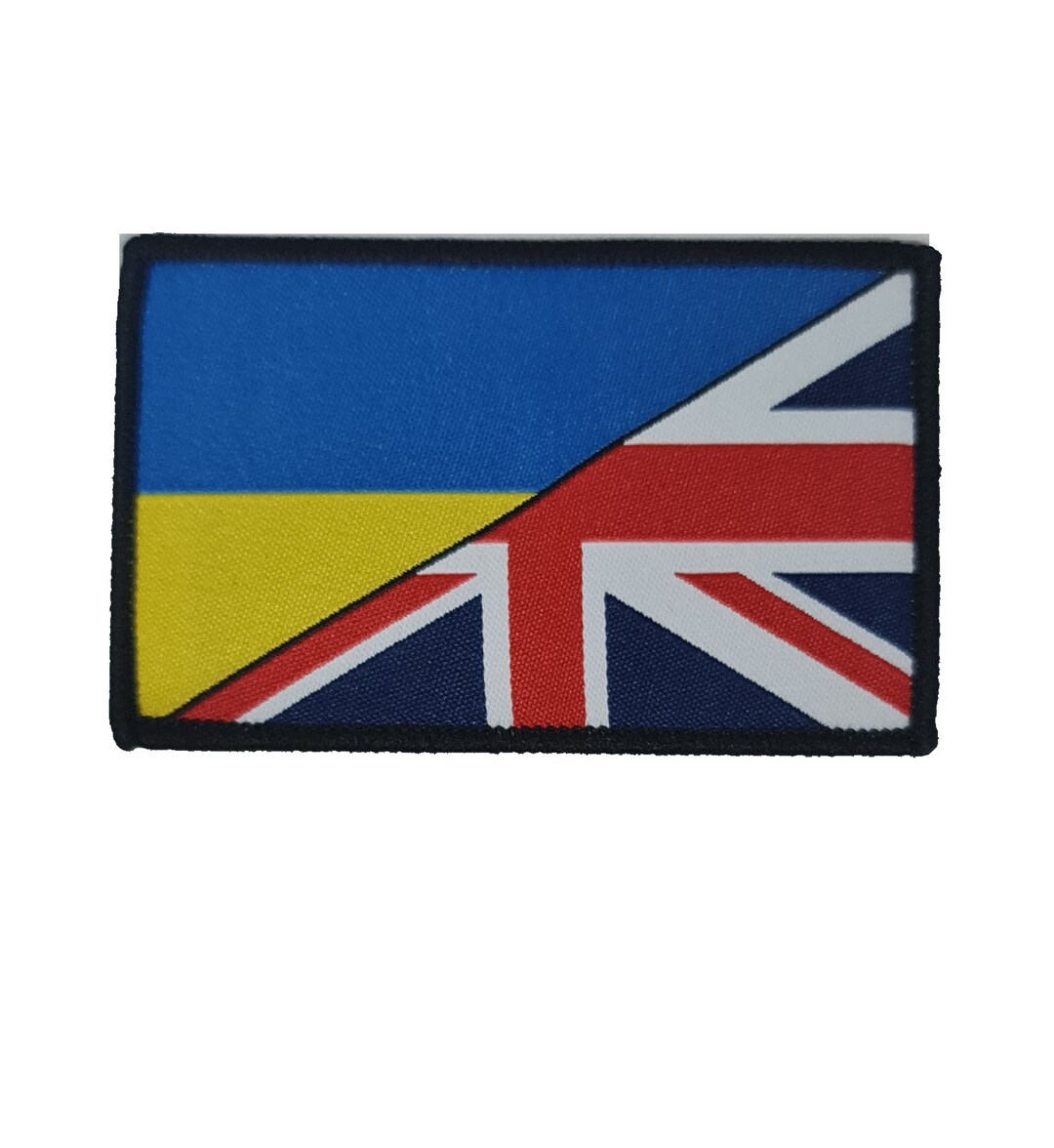 Ukraine / British Flag Woven Badge Patch 50mm X 80mm Union Jack Flag 1/ ...