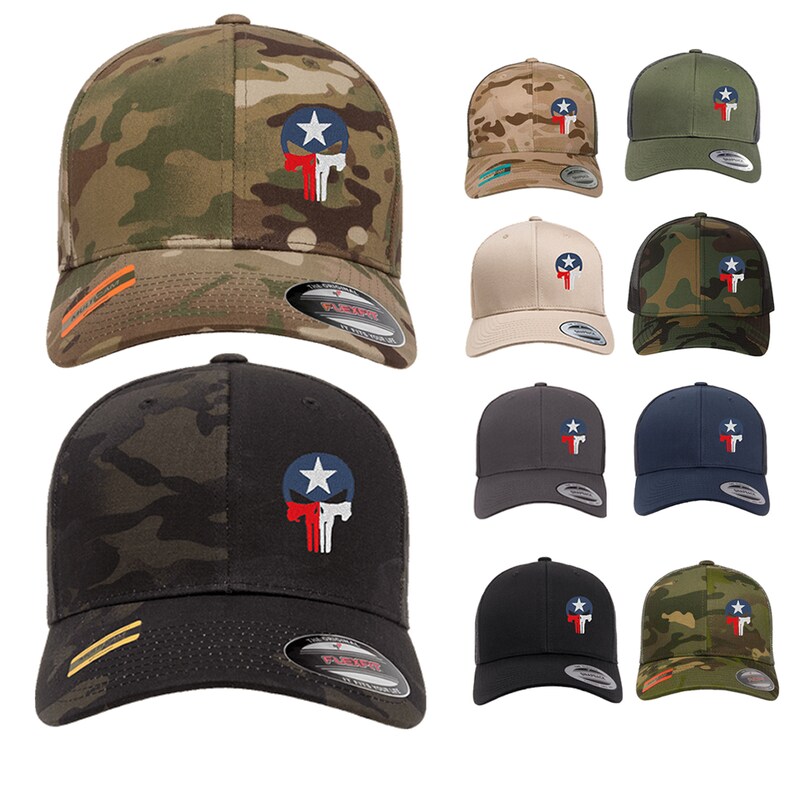 TEXAS Flag PUNISHER SKULL Cap Hat Flexfit Yupoong - Etsy