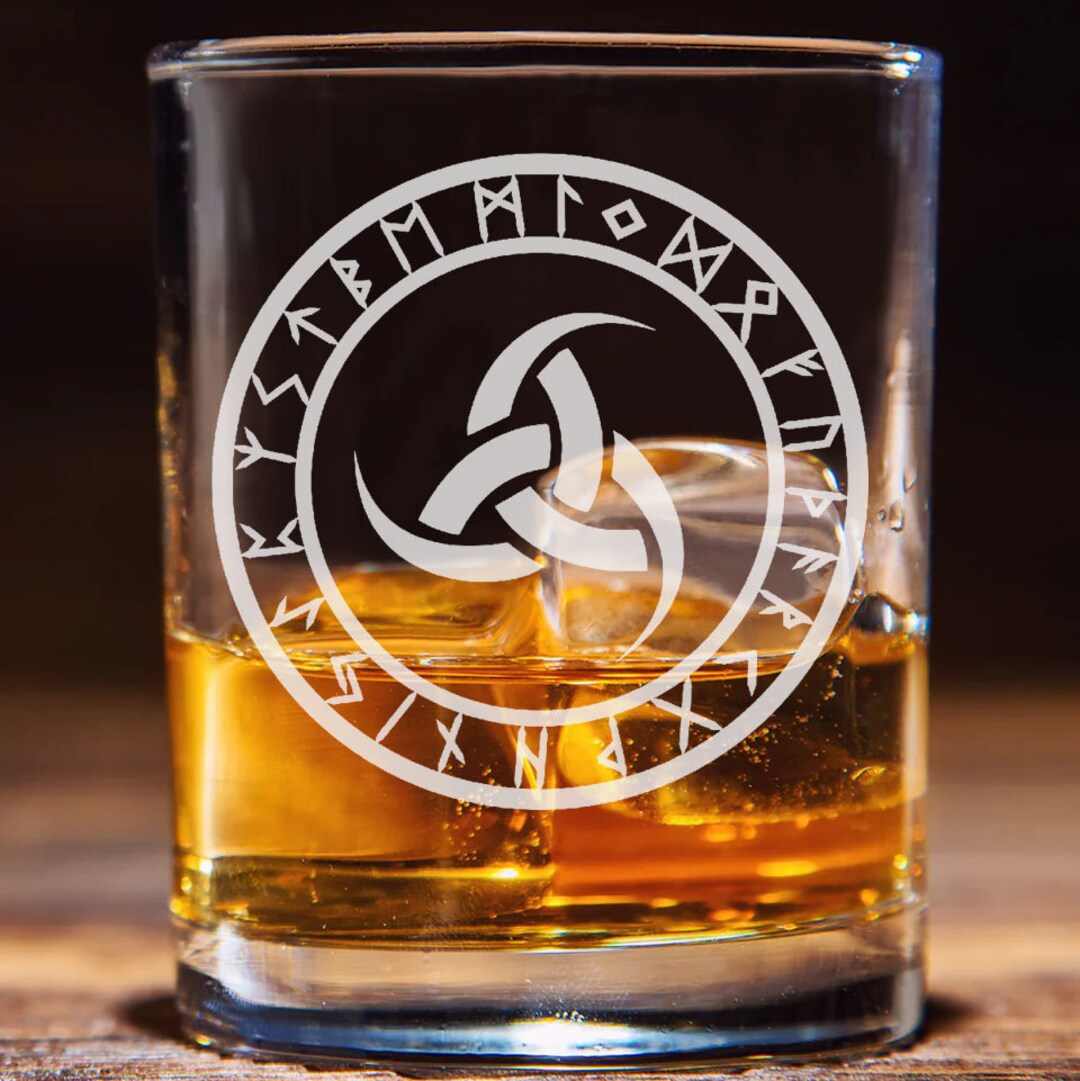 Viking Norse Triple Horn of Odin Symbol - Engraved Tumbler Whiskey ...