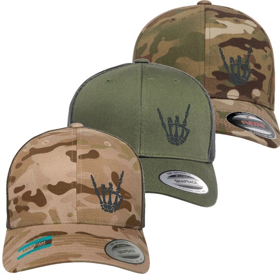 Rock Sign Skull Hand Skeleton Horns Cap Hat Flexfit Yupoong | Etsy