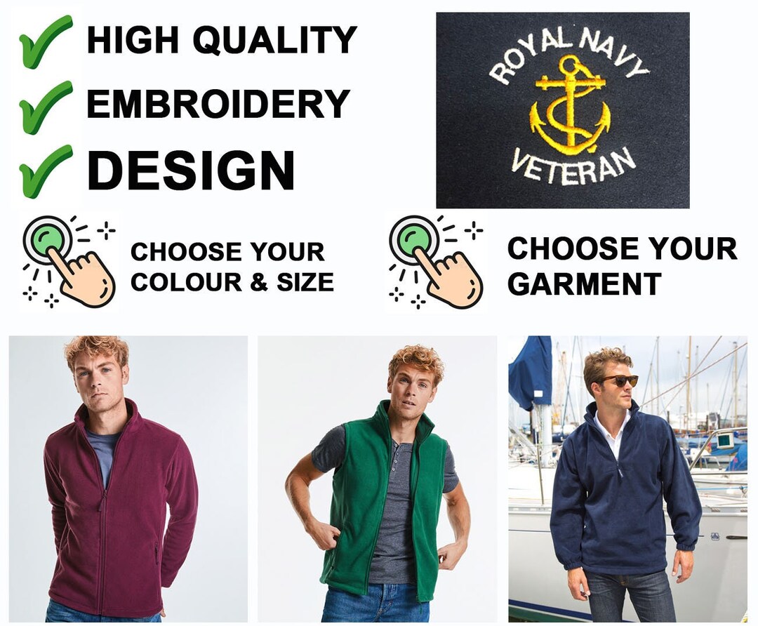 Embroidered ROYAL NAVY VETERAN Rn Logo Micro Fleece Gilet Zipped Jacket ...