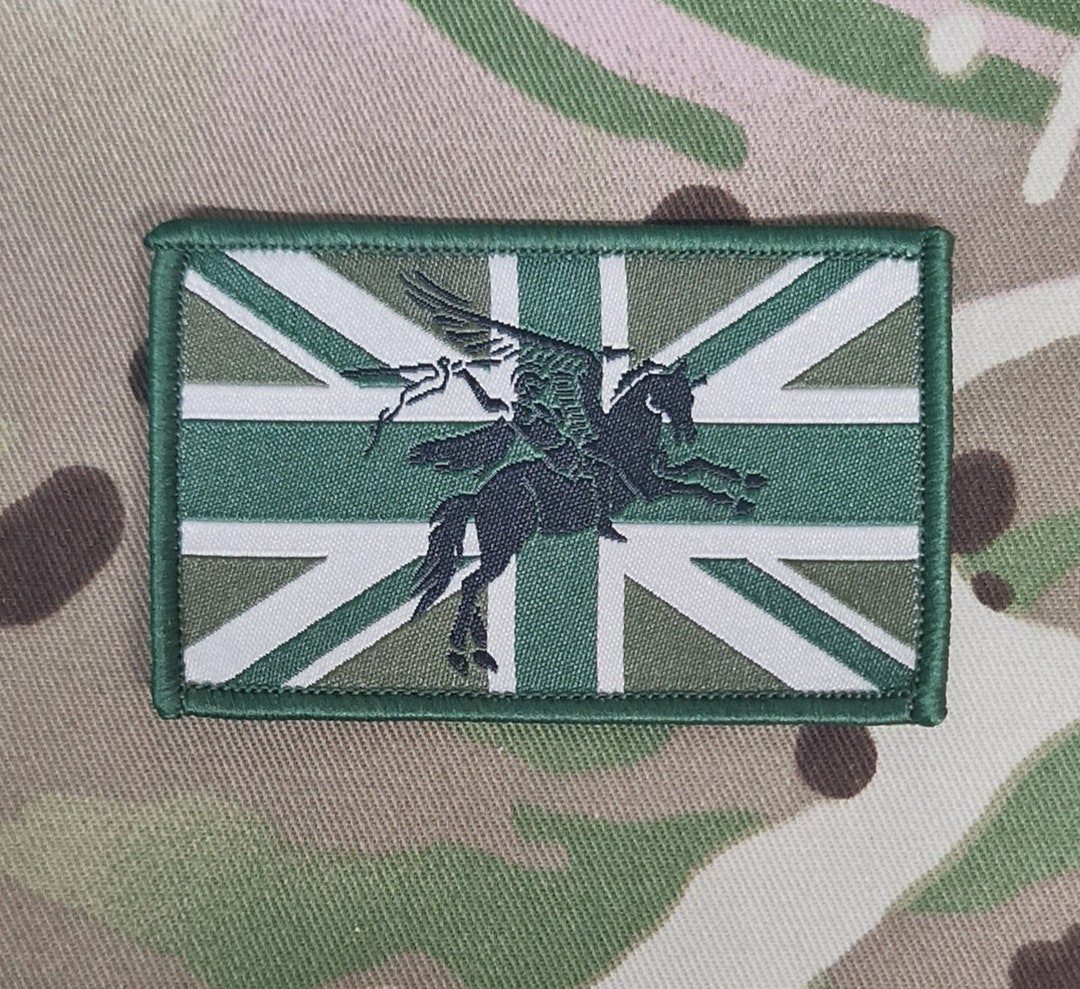 Pegasus / British Flag Woven Badge Patch 50mm X 80mm Union Jack Flag ...