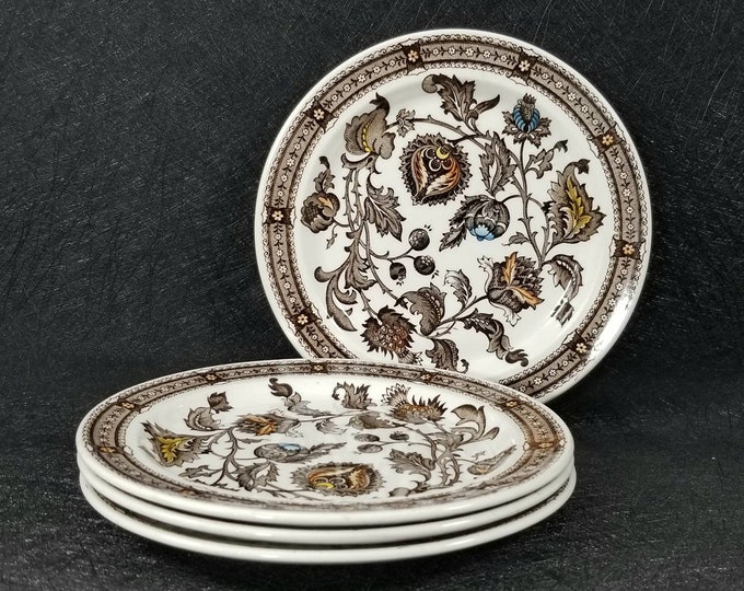 4 Vintage Ridgway Pottery Jacobean Brown Multicolore Bread and Butter ...