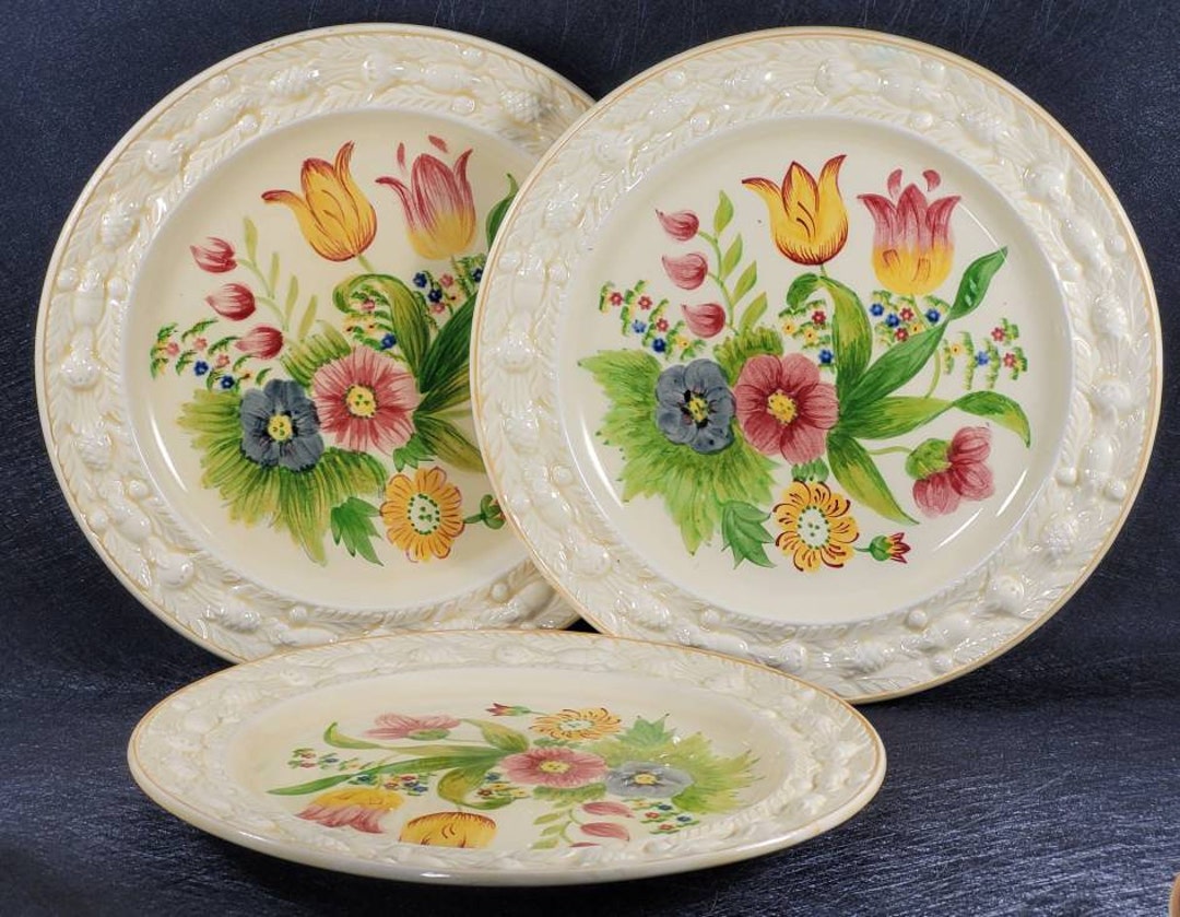 3 Vintage Adams Royal Ivory 2092 Titian Ware Embossed Hand Painted ...