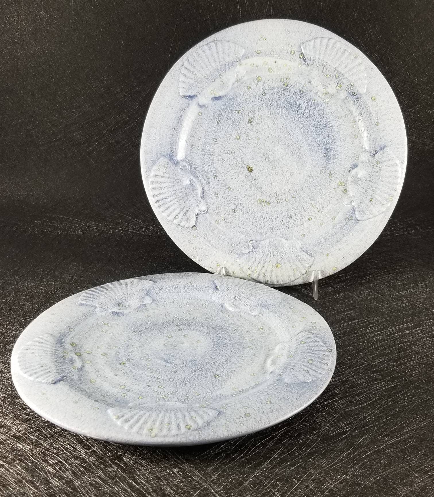 Set of 2 Embossed Shell Design Stoneware Plates Hand Painted - Etsy