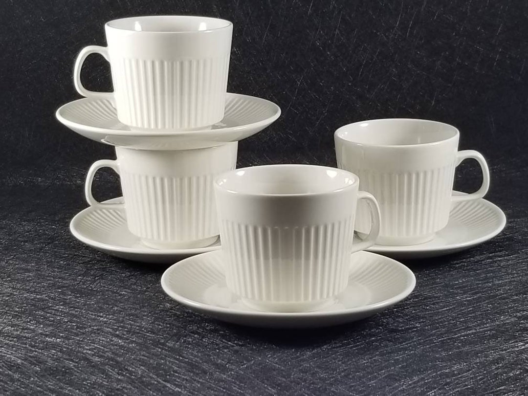 Set of 4 Johnson Brothers Athena Cups and Saucers White Ironstone ...