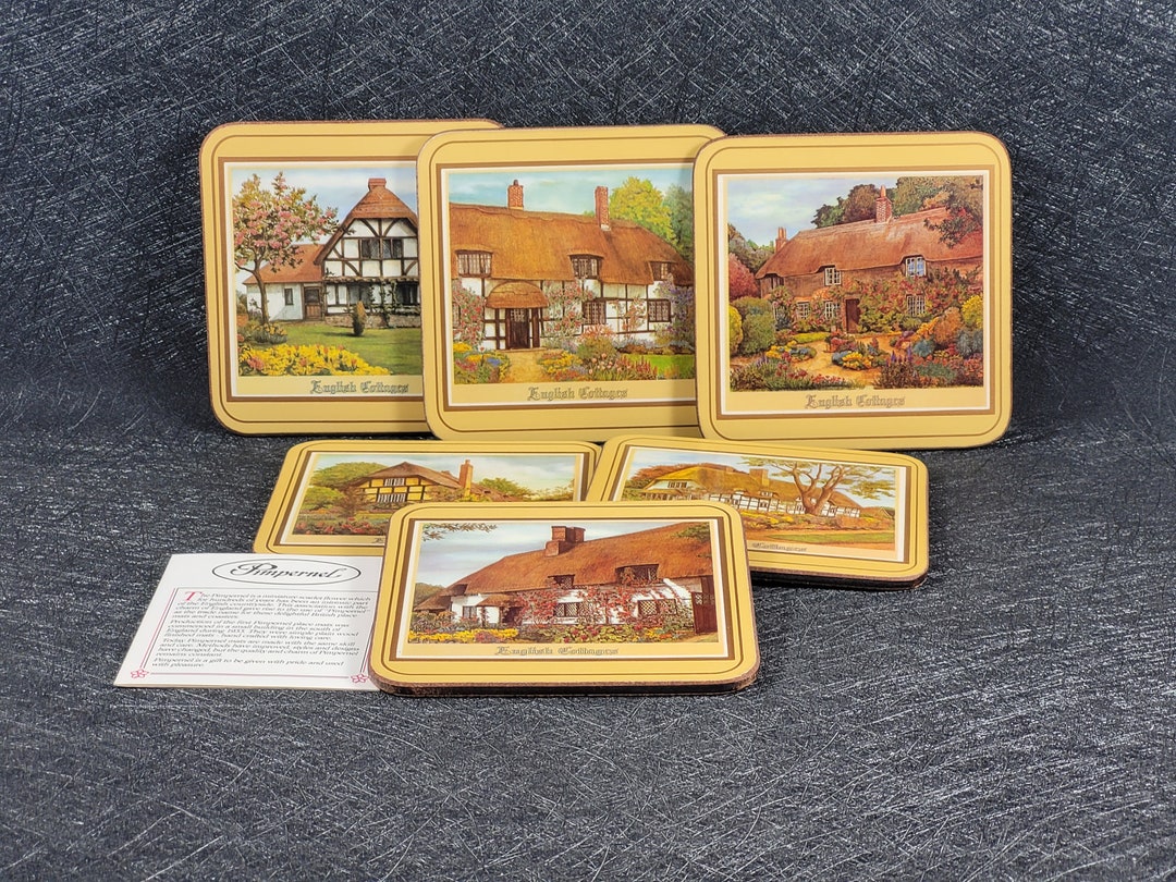 Set of 6 Vintage Pimpernel English Cottages Cork Back Coasters Made in ...