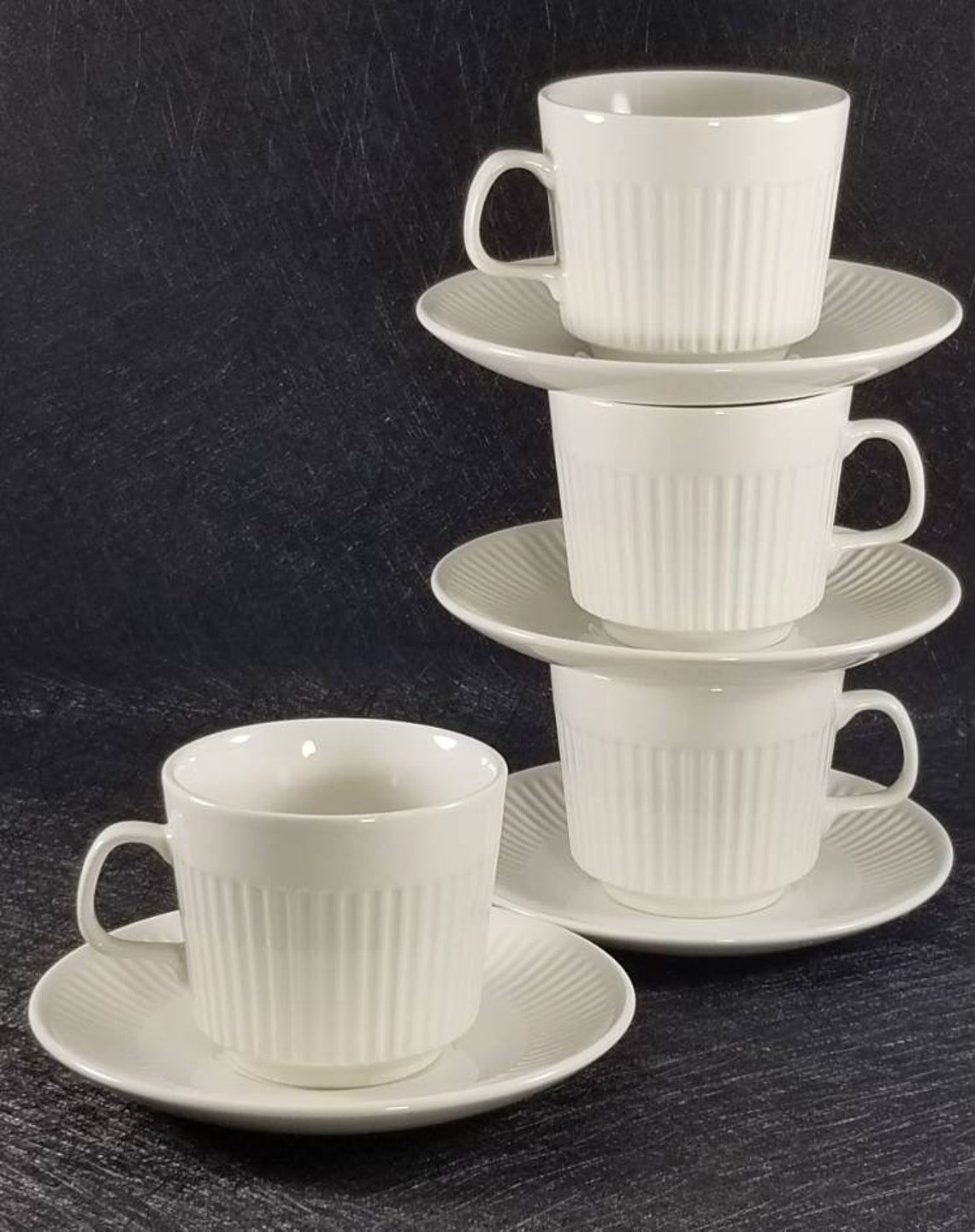 Set of 4 Johnson Brothers Athena Cups and Saucers White Ironstone ...