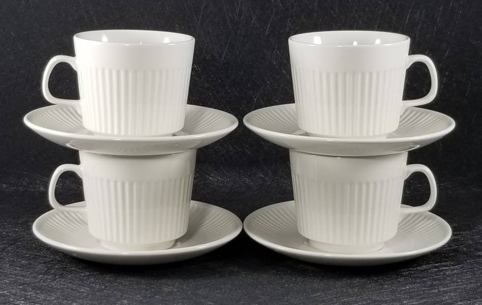 Set of 4 Johnson Brothers Athena Cups and Saucers White Ironstone ...
