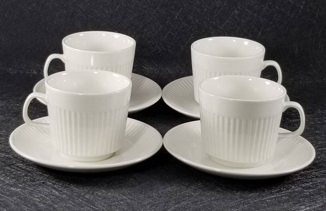 Set of 4 Johnson Brothers Athena Cups and Saucers White Ironstone ...
