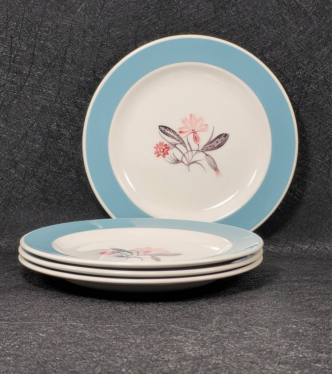4 Vintage Susie Cooper Pink Campion 2394 Bread and Butter Dessert Side ...
