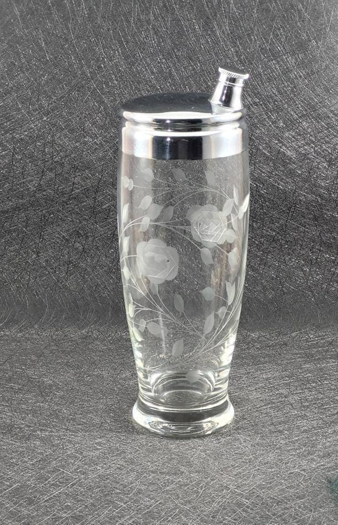 Vintage Midcentury Etched Glass Coctail Shaker Mixer Chrome Lid - Etsy