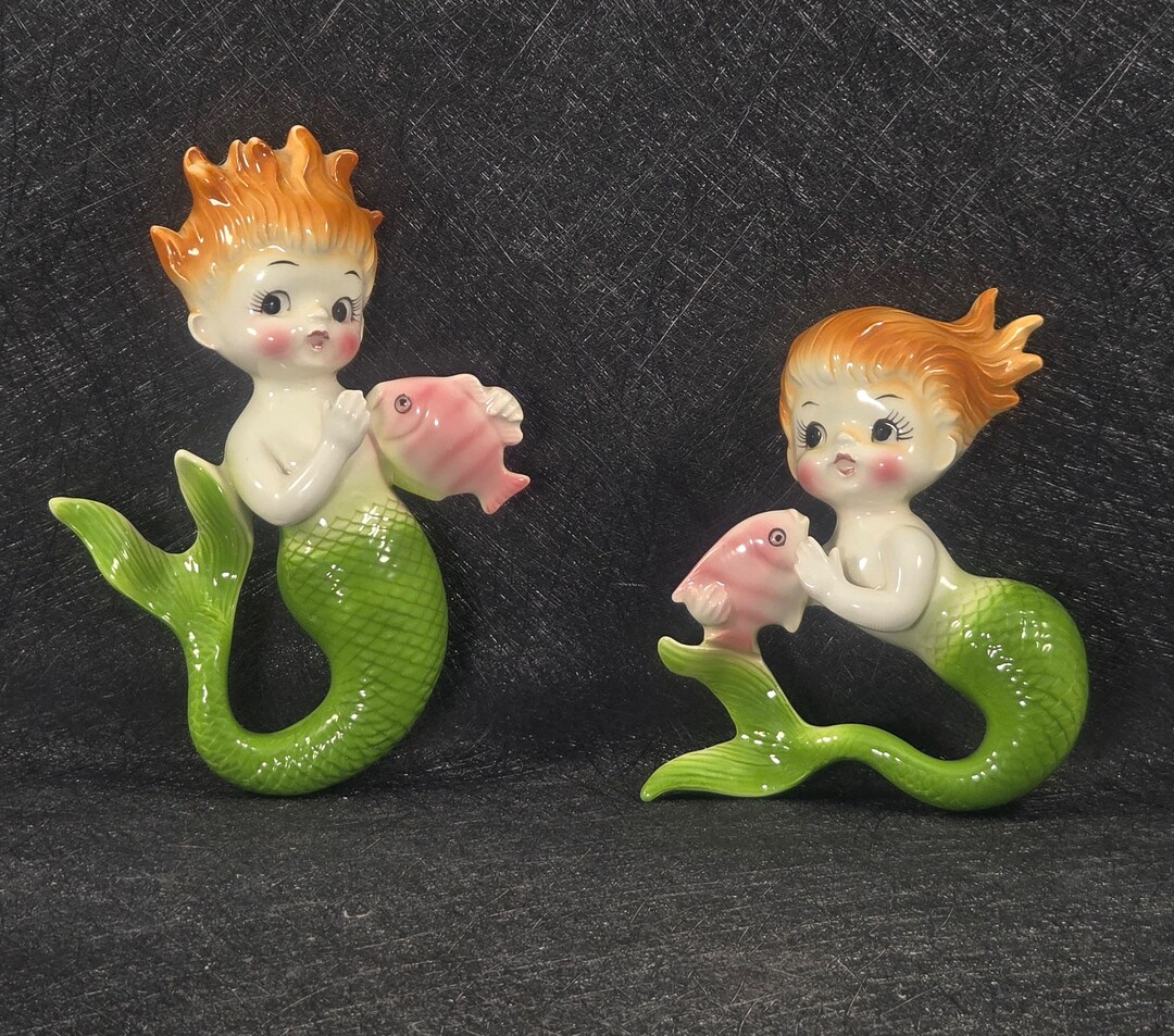Vintage Set of 2 Vintage Napco Norcrest Mermaid & Merboy Wall Plaques C ...