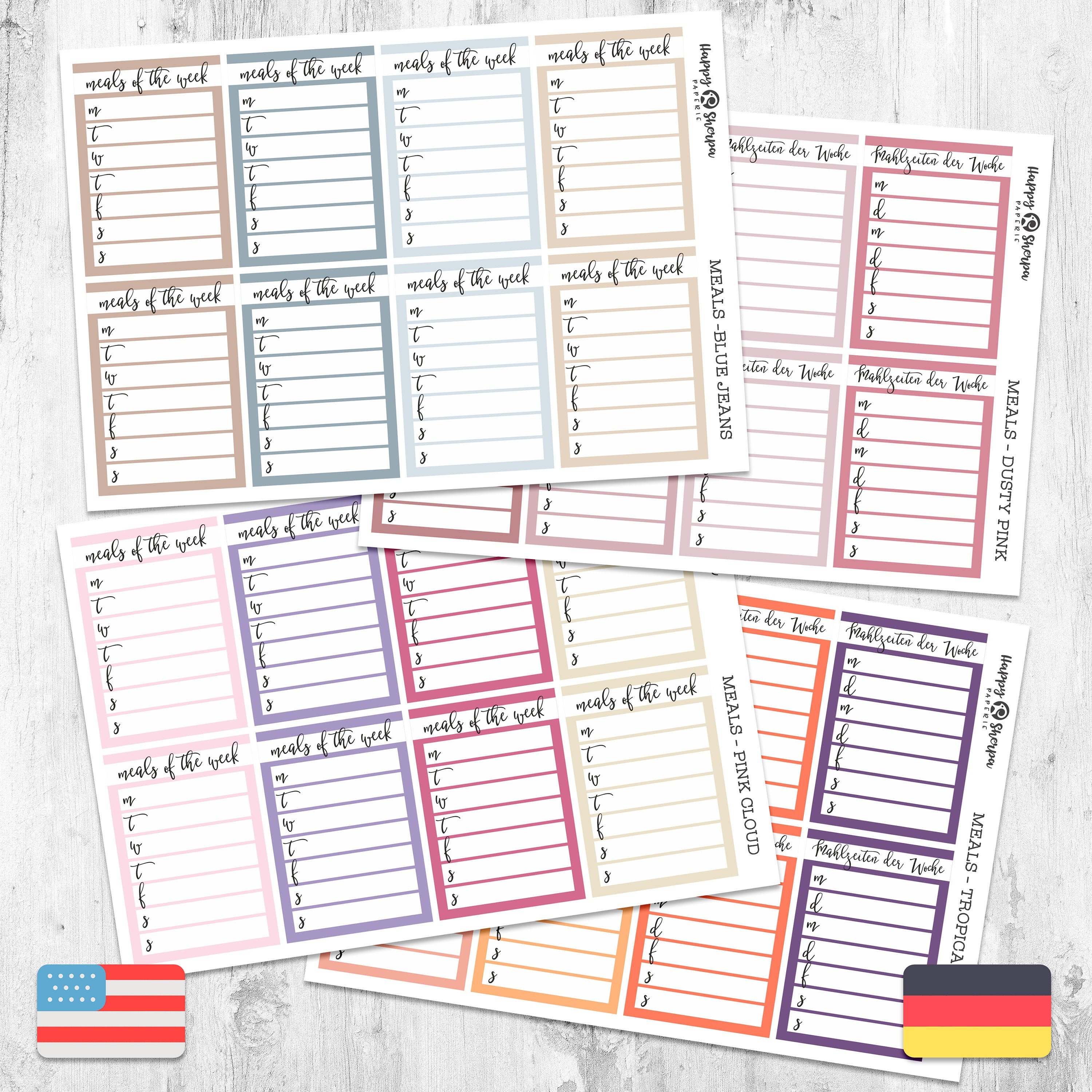 Meals of the Week Sidebar Checklist Stickers Color Palette | Etsy