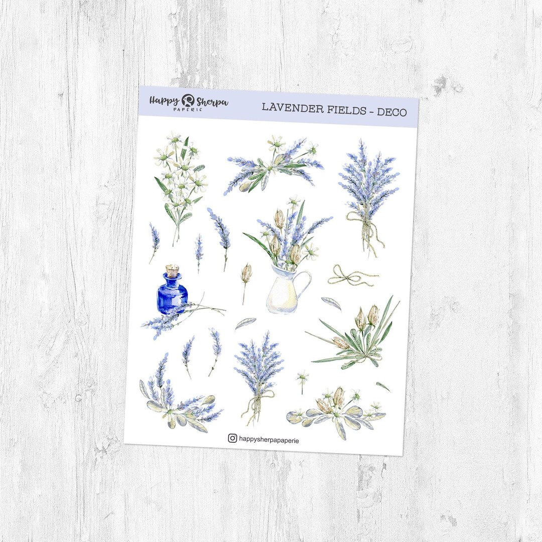 Lavender Fields - Deco Stickersheet | Planner, Bullet Journal Stickers ...