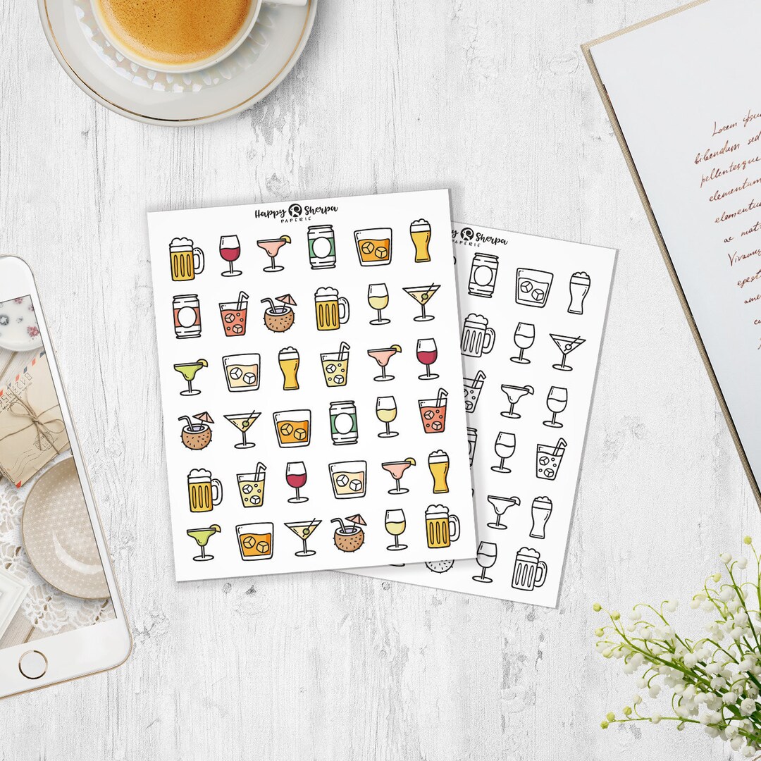 Alcoholic Drinks - 36 Cute Drink Planner Stickers - Etsy