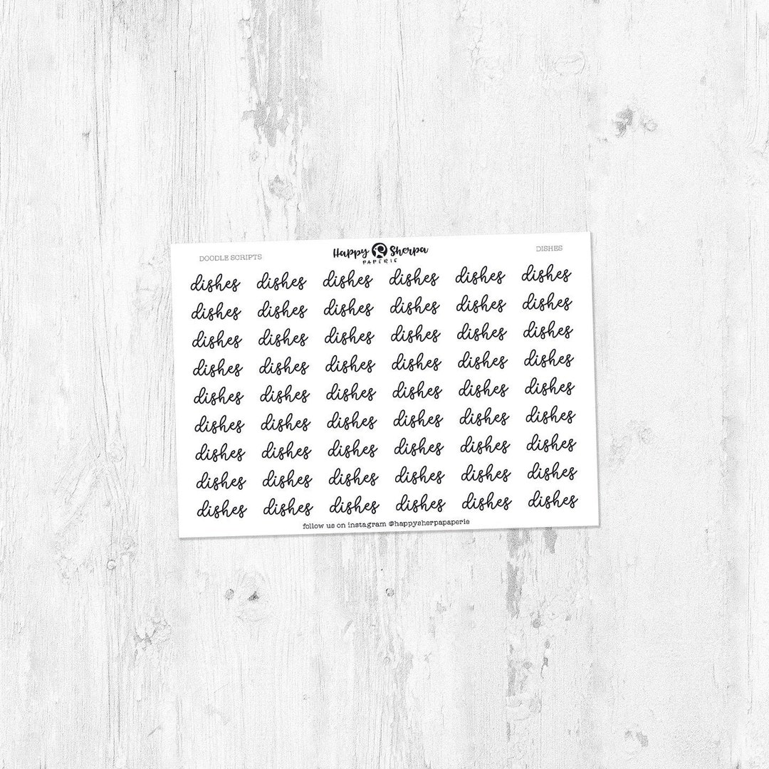 Dishes - Handwritten Calligraphy Script Planner Stickers - Etsy
