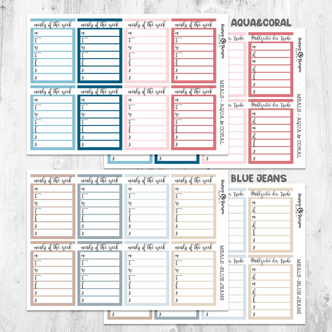 Meals of the Week Sidebar Checklist Stickers Color Palette - Etsy