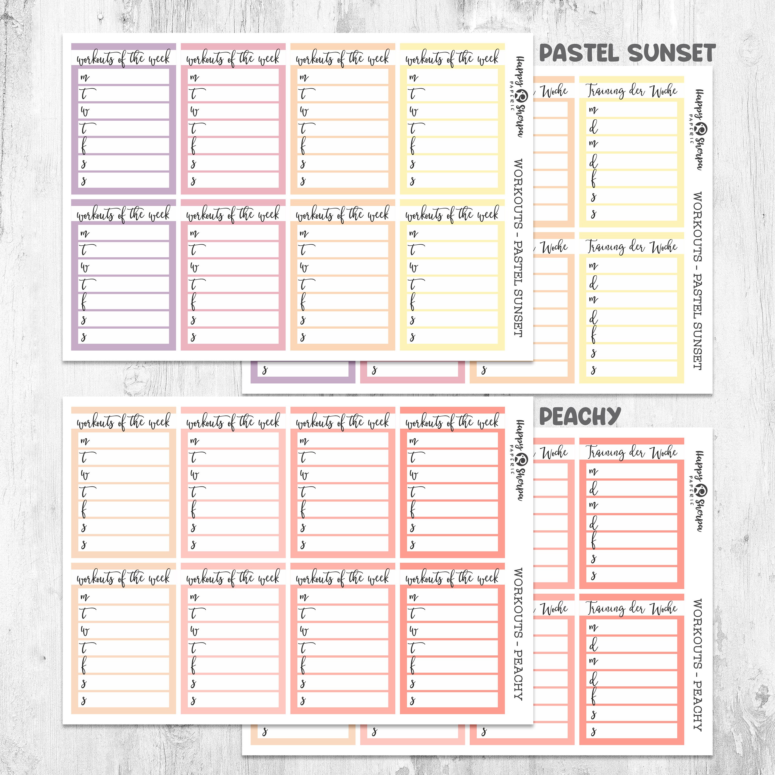 Workouts of the Week Sidebar Checklist Stickers Color | Etsy